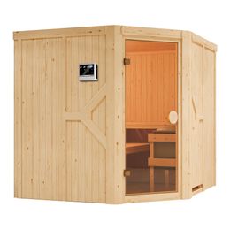 Karibu-Sauna &raquo;Brianna&laquo; mit Eckeinstieg - braun