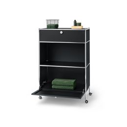 Tchibo - Kommode Metall &raquo;Cn3&laquo; mit 1 Schublade und 1 Klappenfach - 77x40x114cm - schwarz - Stahl / Aluminium / Kunststoff