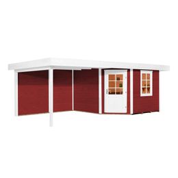 Weka Gartenhaus mit Eck-Eingang und Anbau - 586x278x237cm - wei&szlig; - Holz / Holz