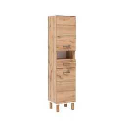 Schildmeyer-Bad-Hochschrank &raquo;H 400 Wido&laquo; - 40,5x35x178,5cm - silber - Holz / Eichenholz / Metall