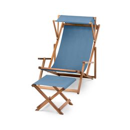 Tchibo - Liegestuhl mit Sonnendach und Hocker - 69,5x103x100cm - blau - Akazienholz / Polyester