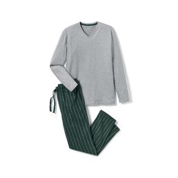 Tchibo - Pyjama mit Flanellhose - Herren - Gr. XXL - dunkelgr&uuml;n/gestreift