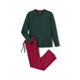 Tchibo - Pyjama mit Flanellhose - Herren - Gr. M - dunkelgr&uuml;n/kariert
