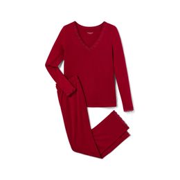 Tchibo - Pyjama mit Spitzenbesatz - Damen - Gr. M - rot
