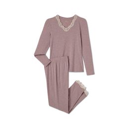 Tchibo - Pyjama mit Spitzenbesatz - Damen - Gr. M - wei&szlig;