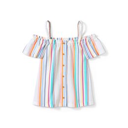Tchibo - Web-Bluse - M&auml;dchen - Gr. 170/176 - wei&szlig;/gestreift