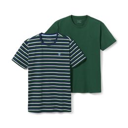 Tchibo - 2 T-Shirts mit Rundhalsausschnitt - Herren - Gr. S - dunkelblau/gestreift