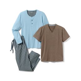 Tchibo - 3-teiliges Pyjama-Set - Herren - Gr. L - hellblau/gestreift