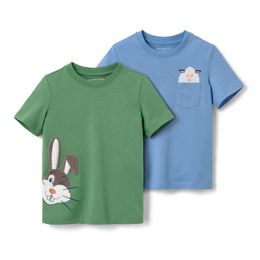 Tchibo - 2 Kinder-T-Shirts mit Applikation - Jungen - Gr. 110/116 - gr&uuml;n