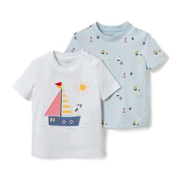 Tchibo - 2 Kinder-T-Shirts mit Applikation - Jungen - Gr. 98/104 - hellblau