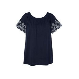 Tchibo - Shirt mit Lochstickerei - Damen - Gr. L - dunkelblau