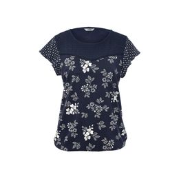 Tchibo - Shirt mit Lochstickerei - Damen - Gr. S - dunkelblau/gebl&uuml;mt