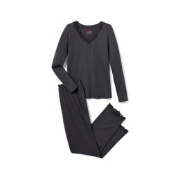 Tchibo - Pyjama mit Spitzenbesatz - Damen - Gr. XL - dunkelgrau