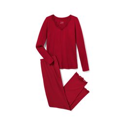 Tchibo - Pyjama mit Spitzenbesatz - Damen - Gr. M - rot