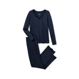Tchibo - Pyjama mit Spitzenbesatz - Damen - Gr. S - dunkelblau