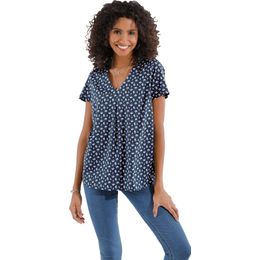Damen Schlupf-Bluse mit Schwalben-Muster marine-bedruckt, Gr&ouml;&szlig;e 42