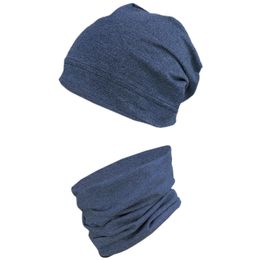 Beanie TUPTAM "M&uuml;tze Jungen Beanie M&uuml;tze und Schlauchschal 2er Set", Jungen, Gr. 52, blau (dunkelblau meliert), Obermaterial: 95% Baumwolle CO. 5% Elasthan EL., M&uuml;tzen Beanie