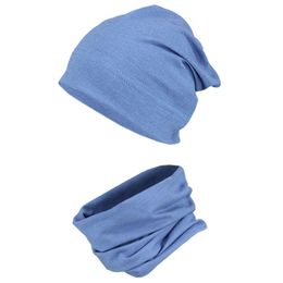 Beanie TUPTAM "M&uuml;tze Jungen Beanie M&uuml;tze und Schlauchschal 2er Set", Jungen, Gr. 56, blau (jeans), Obermaterial: 95% Baumwolle CO. 5% Elasthan EL., M&uuml;tzen Beanie