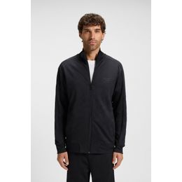 Sweatjacke BOSS Green "Mirror", Herren, Gr. M, dunkelblau402, Sweatware, Obermaterial: 99% Polyester, 1% Elasthan, unifarben, regular fit normal, hoch geschlossener Ausschnitt, B&uuml;ndchen, Sweatjacken Sweatjacke, Flachstrickkragen, regular fit, Rei&szlig;verschluss, gesteppter Jacquard