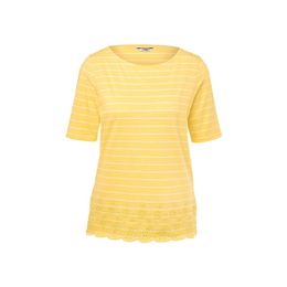 Tchibo - Halbarmshirt mit Lochstickerei - Damen - Gr. XL - wei&szlig;/gestreift