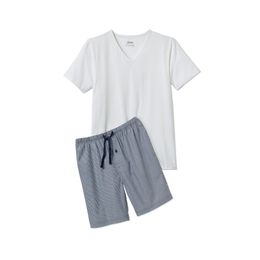 Tchibo - Shorty-Pyjama mit gewebter Hose - Herren - Gr. M - dunkelblau/gestreift