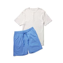 Tchibo - Shorty-Pyjama-Set - Herren - Gr. S - wei&szlig;/gestreift
