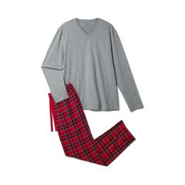 Tchibo - Pyjama-Set mit Flanellhose - Herren - Gr. XXL - hellgrau/kariert