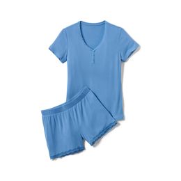 Tchibo - Shorty-Pyjama aus Rippe - Damen - Gr. S - blau