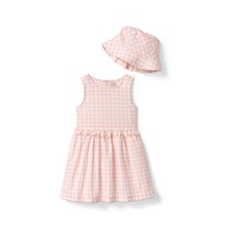 Tchibo - Kleid mit passendem Hut - Baby - Gr. 74/80 - wei&szlig;/kariert