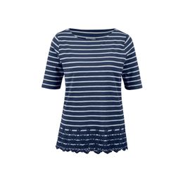 Tchibo - Halbarmshirt mit Lochstickerei - Damen - Gr. XXL - blau/gestreift