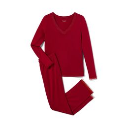 Tchibo - Pyjama-Set mit Spitzenbesatz - Damen - Gr. S - rot