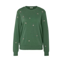 Tchibo - Besticktes Sweatshirt - Damen - Gr. XL - dunkelgr&uuml;n/gebl&uuml;mt