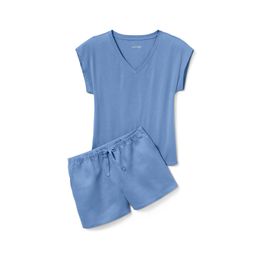 Tchibo - Leinen-Shorty-Pyjama - Damen - Gr. 38 - blau