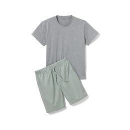 Tchibo - He. Shorty Pyjama - Herren - Gr. L - olivgr&uuml;n/gestreift
