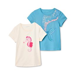 Tchibo - 2 Kinder-T-Shirts mit Applikation - M&auml;dchen - Gr. 122/128 - blau