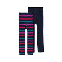 Tchibo - 2 Strickleggings - M&auml;dchen - Gr. 122/128 - dunkelblau/gestreift