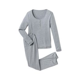 Ajour-Pyjama - Damen - Gr. L - grau