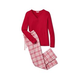 Tchibo - Flanell-Pyjama - Damen - Gr. M - wei&szlig;/kariert