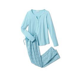 Tchibo - Pyjama - Damen - Gr. M - t&uuml;rkis/gebl&uuml;mt