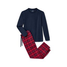 Tchibo - Herren-Pyjama mit Flanellhose - Herren - Gr. S - wei&szlig;/kariert