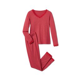 Tchibo - Pyjama mit Spitzenbesatz - Damen - Gr. L - rot