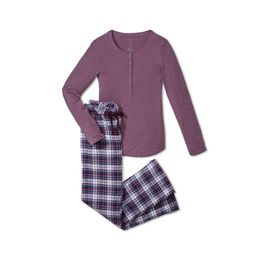 Tchibo - Flanell-Pyjama - Damen - Gr. L - bordeaux/kariert