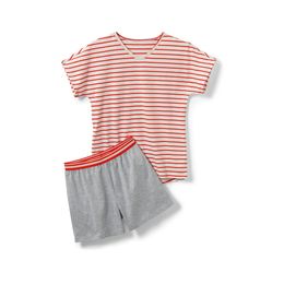 Tchibo - Kinder-Pyjama - M&auml;dchen - Gr. 134/140 - orange/gestreift