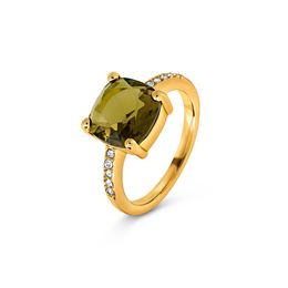 Tchibo - Ring mit gr&uuml;n-braunem Glaskristallstein - Damen - Gr. 20 - gr&uuml;n