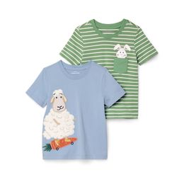Tchibo - 2 Kinder-T-Shirts mit Applikation - Jungen - Gr. 110/116 - hellblau