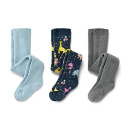 Tchibo - 3 Kinder-Frottee-Thermostrumpfhosen - Baby - Gr. 86/92 - graublau/jacquard