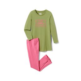 Tchibo - Kinder Pyjama - M&auml;dchen - Gr. 134/140 - olivgr&uuml;n/print