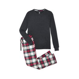 Tchibo - Pyjama mit Flanellhose - Herren - Gr. XL - wei&szlig;/kariert