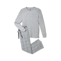 Tchibo - Pyjama mit Flanellhose - Herren - Gr. L - hellgrau/kariert