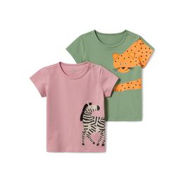 Tchibo - 2 Kinder-T-Shirts - Gr. 98/104 - gr&uuml;n/print